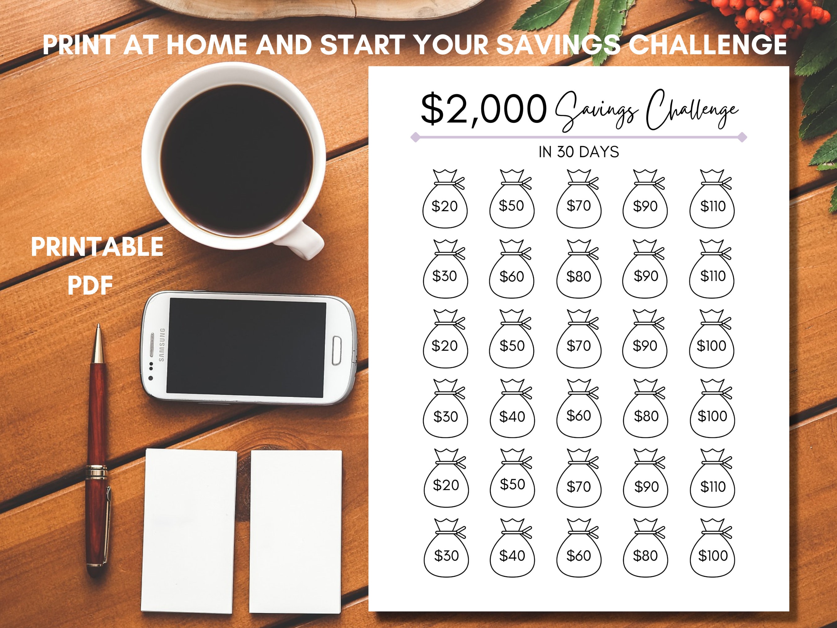 2,000 Money Saving Challenge, Save 2000 in 30 Days, 2000 Savings ...