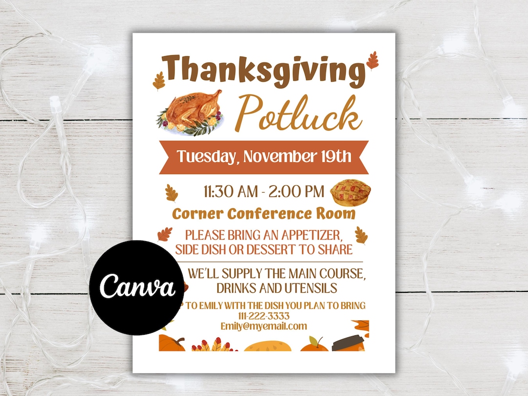 Thanksgiving Potluck Flyer, Thanksgiving Potluck Flyer Template ...