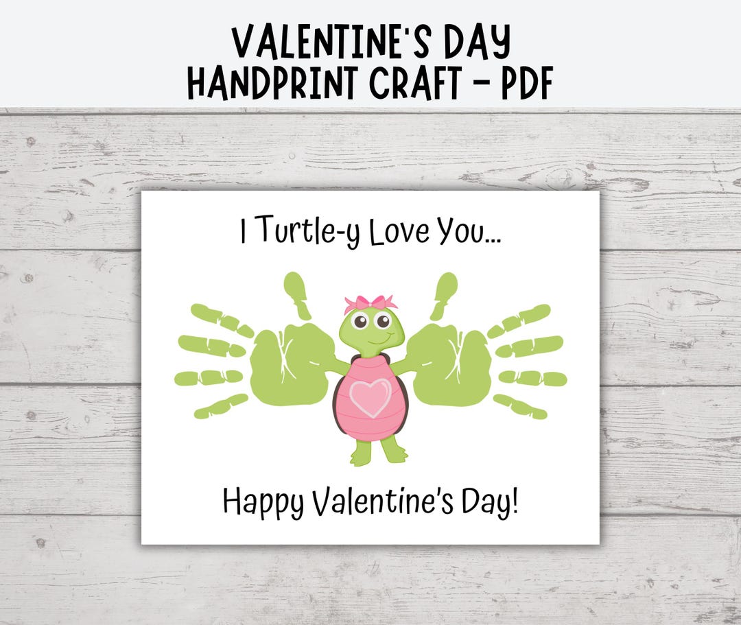Valentines Day Handprint Craft, Turtle Valentines Handprint Art, Happy ...