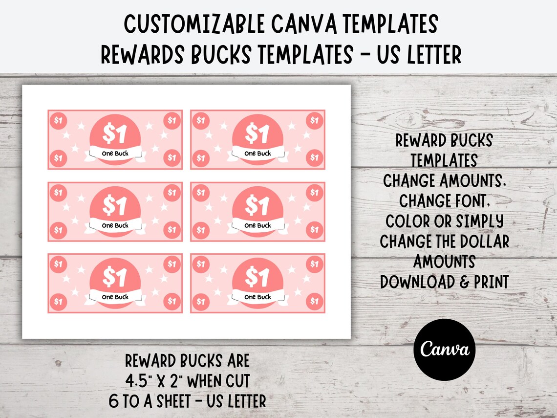 Allowance Chart for Kids, Reward Bucks Printable, Reward Chart ...