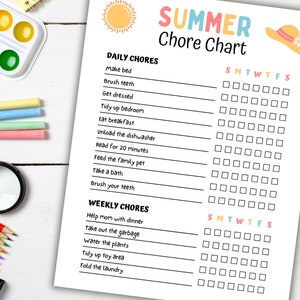 Summer Chore Chart for Kids, Editable Chore Chart, Chore Chart for Kids ...