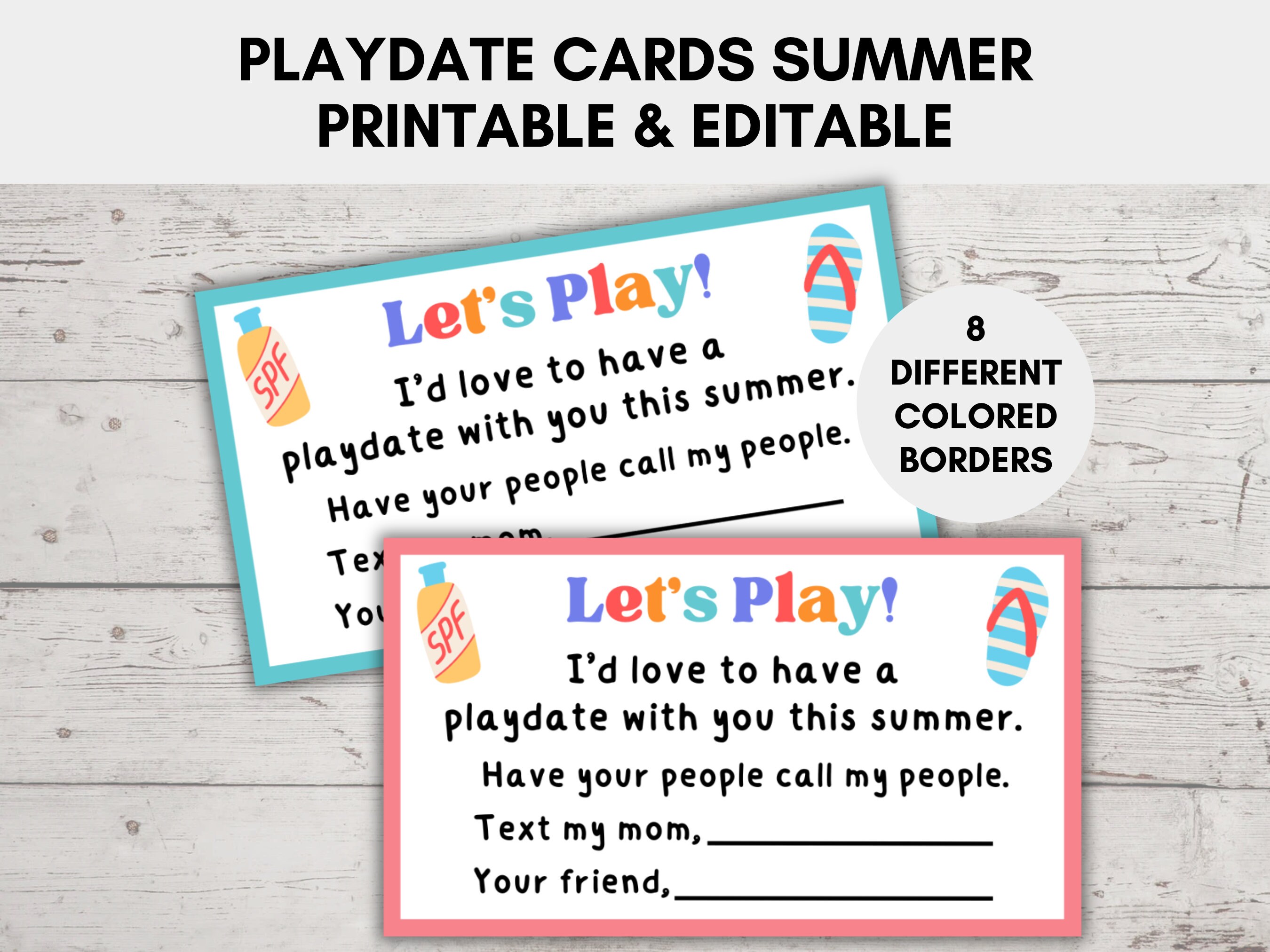 Playdate Cards, Printable Editable Playdate Cards for Kids, Play Date ...