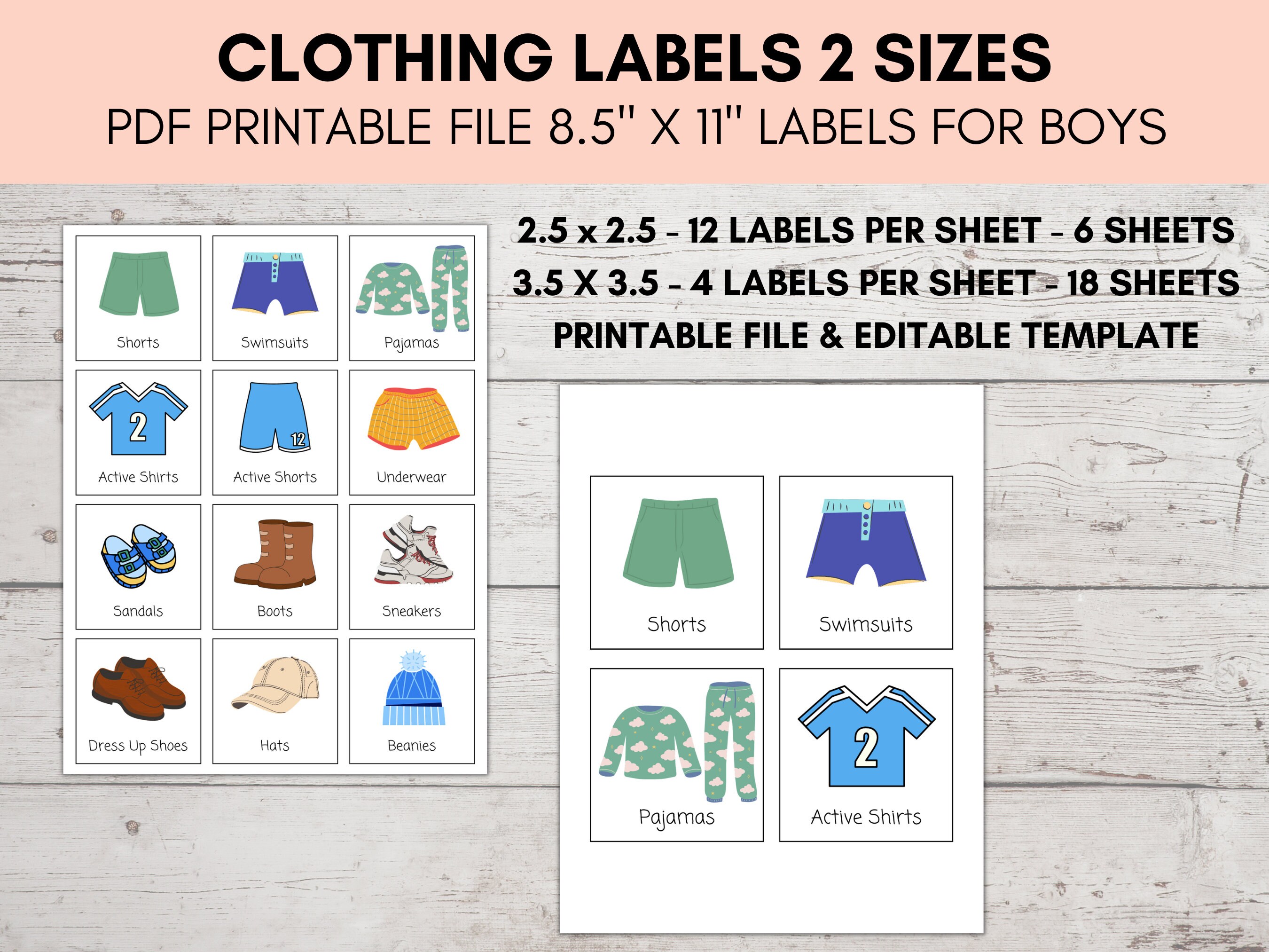 Kids Dresser Labels, EDITABLE & PRITNTABLE Closet Storage Labels ...