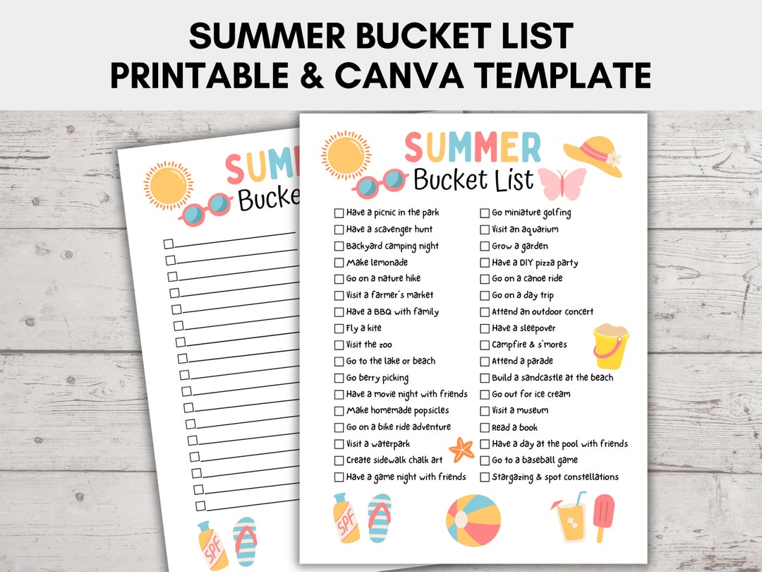 Summer Bucket List Printable, Editable Summer Bucket List, Bucket List ...