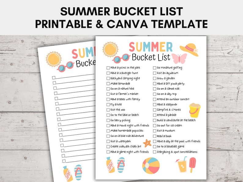 Summer Bucket List Printable, Editable Summer Bucket List, Bucket List ...