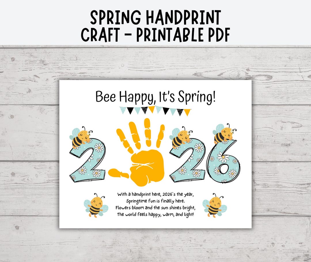 Spring Handprint Craft, 2026, Spring Bee Handprint Template, Spring ...