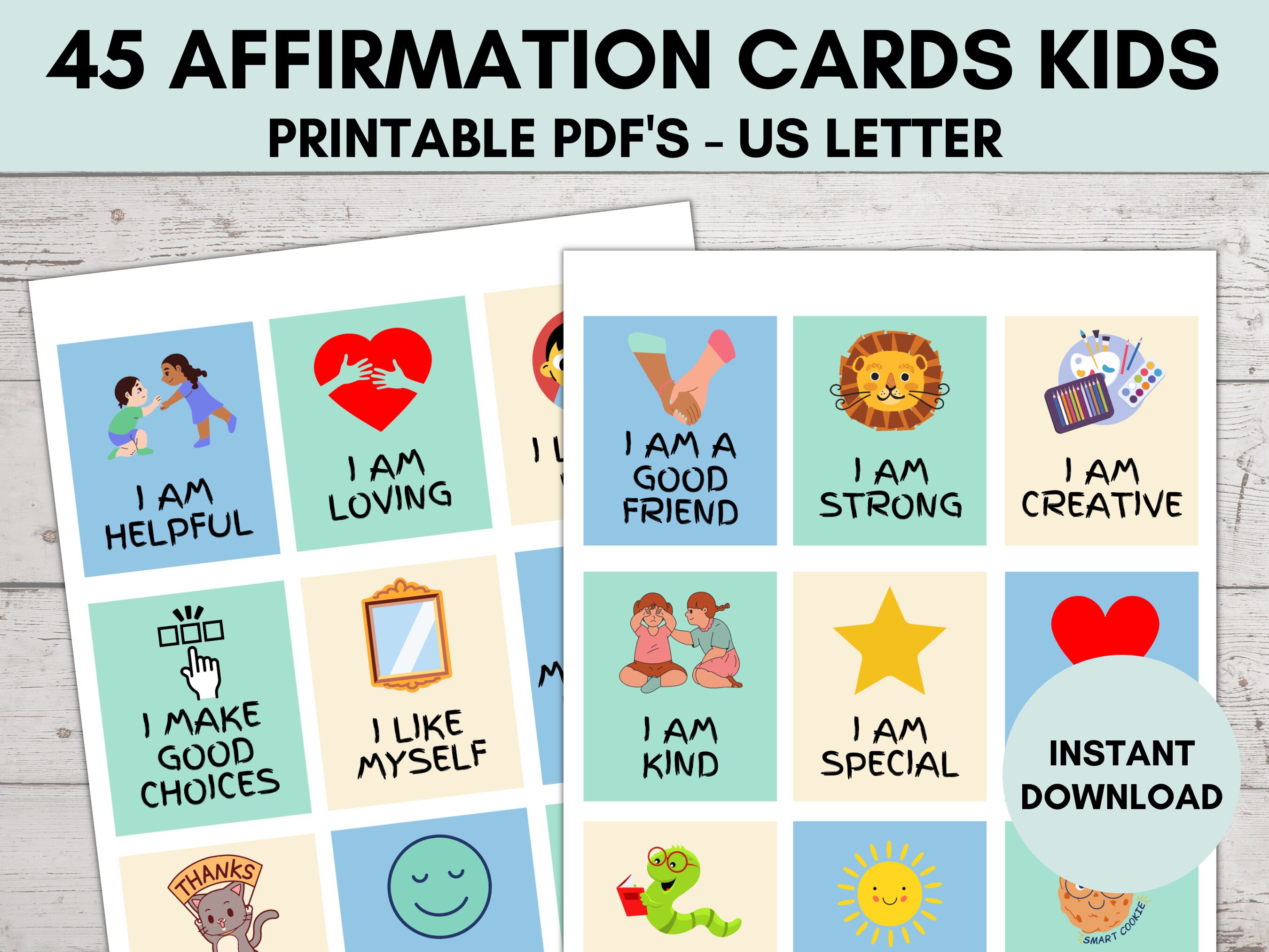 Affirmation Cards for Kids Printable Daily 45 Motivational - Etsy
