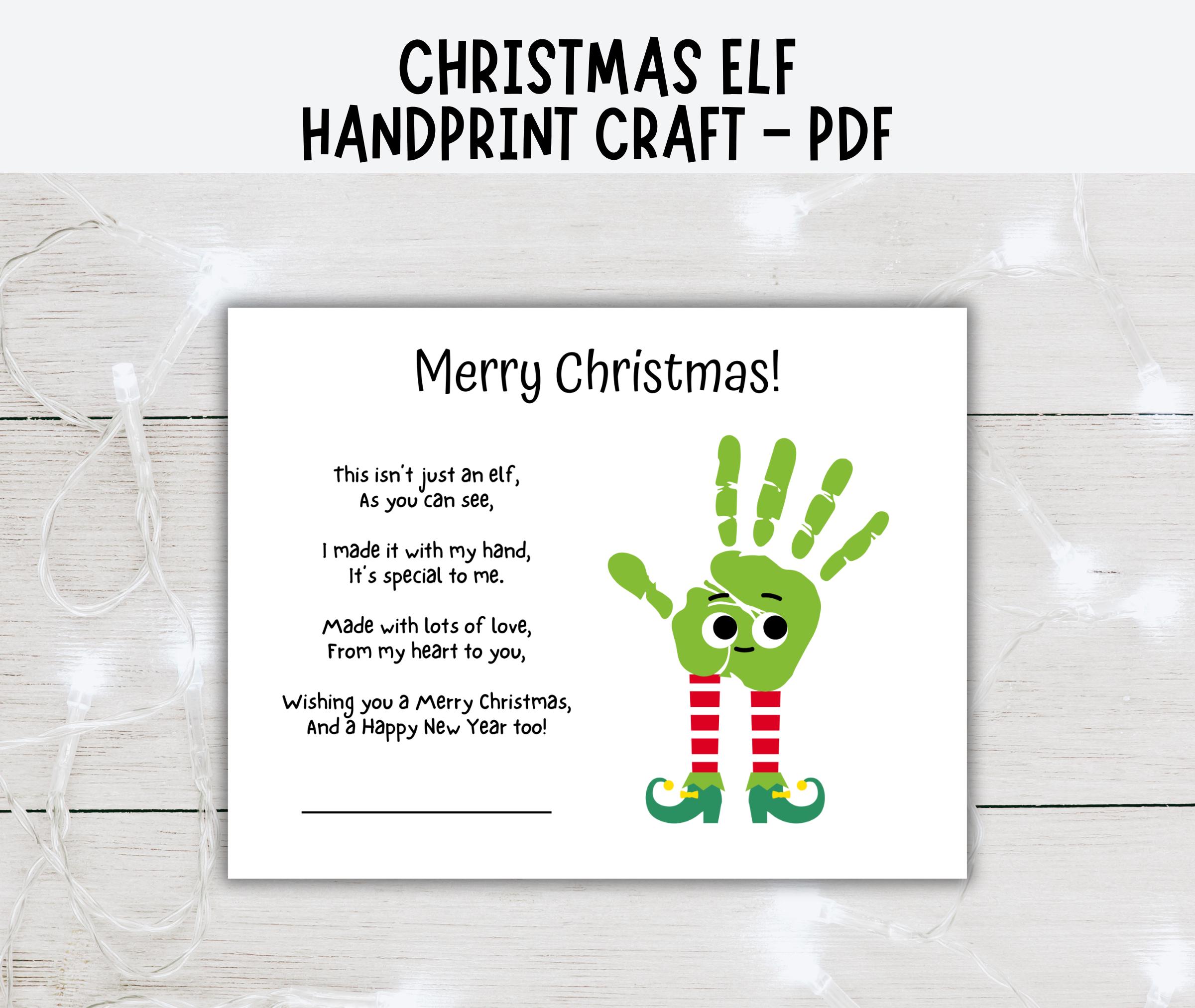 Christmas Handprint Craft, Elf Handprint Template, Merry Christmas ...