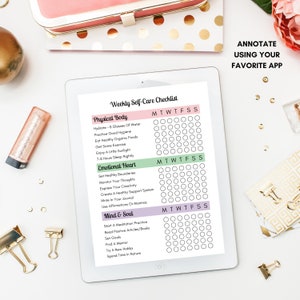 Self Care Checklist Printable PDF, Weekly Self Care Routine, Weekly ...