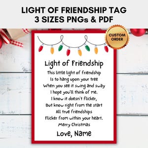 Light of Friendship Card Tag in 3 Sizes, Christmas Tags, Printable Card ...