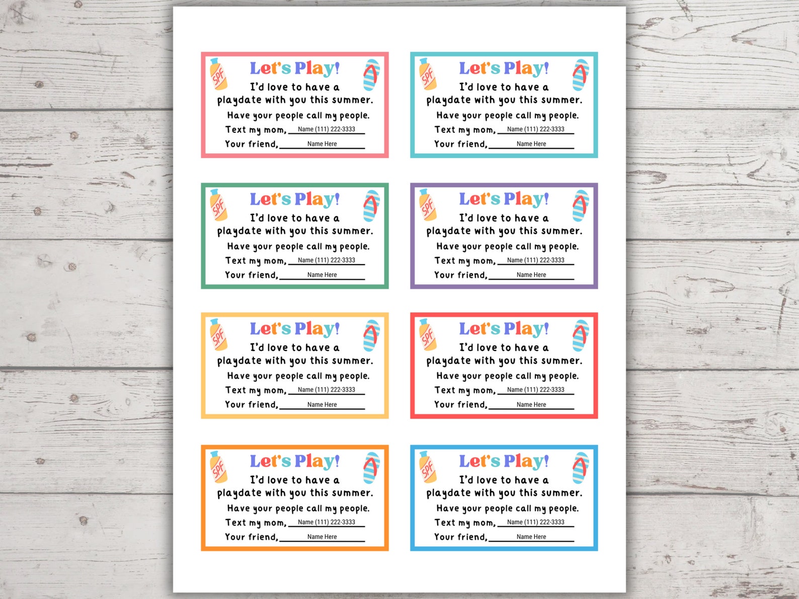 Playdate Cards, Printable Editable Playdate Cards for Kids, Play Date ...