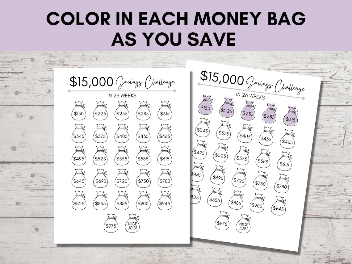 15000 Money Saving Challenge 15000 Savings Tracker Money - Etsy