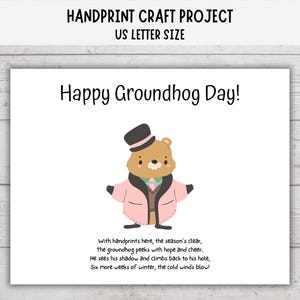 Groundhog Day Handprint Craft, Winter Handprint Template, Groundhog Day ...