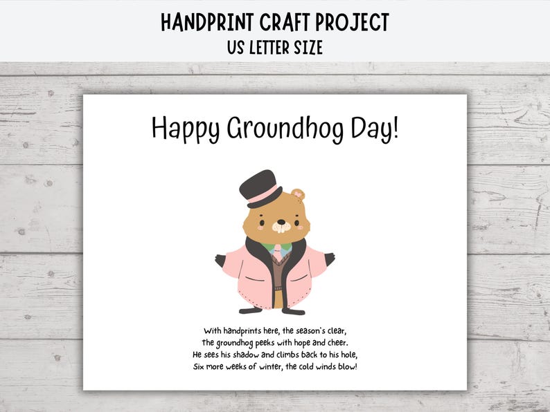 Groundhog Day Handprint Craft, Winter Handprint Template, Groundhog Day ...