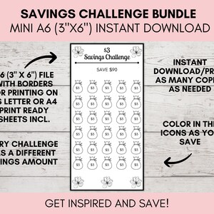 A6 Savings Challenge Printable, Savings Challenge Bundle, A6 Sized Mini ...