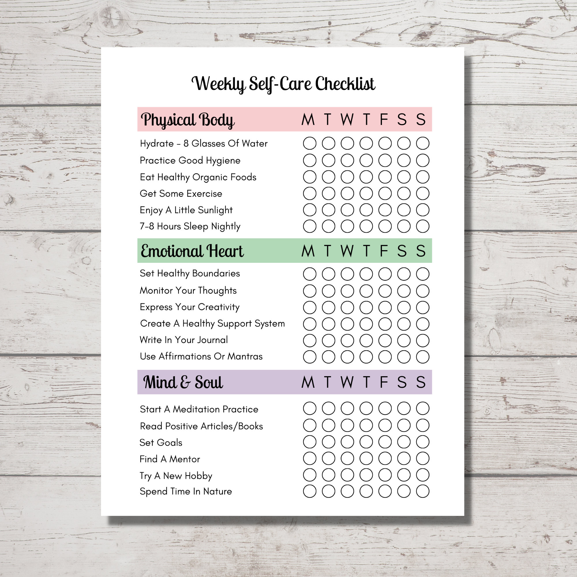 Self Care Checklist Printable PDF, Weekly Self Care Routine, Weekly ...