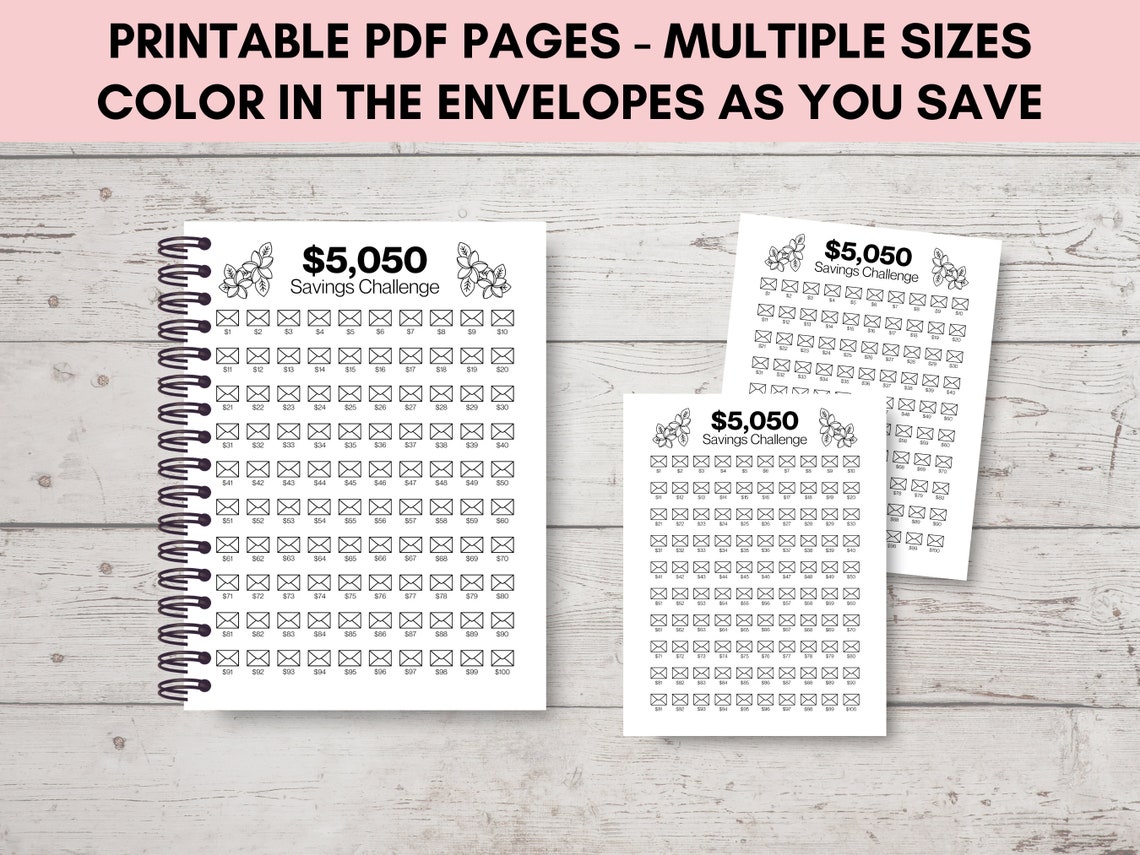 100 Envelope Challenge Printable, 5050 Money Savings Printable ...