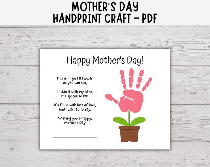 PRINTABLE Mother's Day Handprint Art Craft for Kids, Toddler, Preschool ...