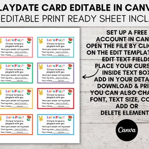 Playdate Cards, Printable & Editable Playdate Cards for Kids, Play Date ...