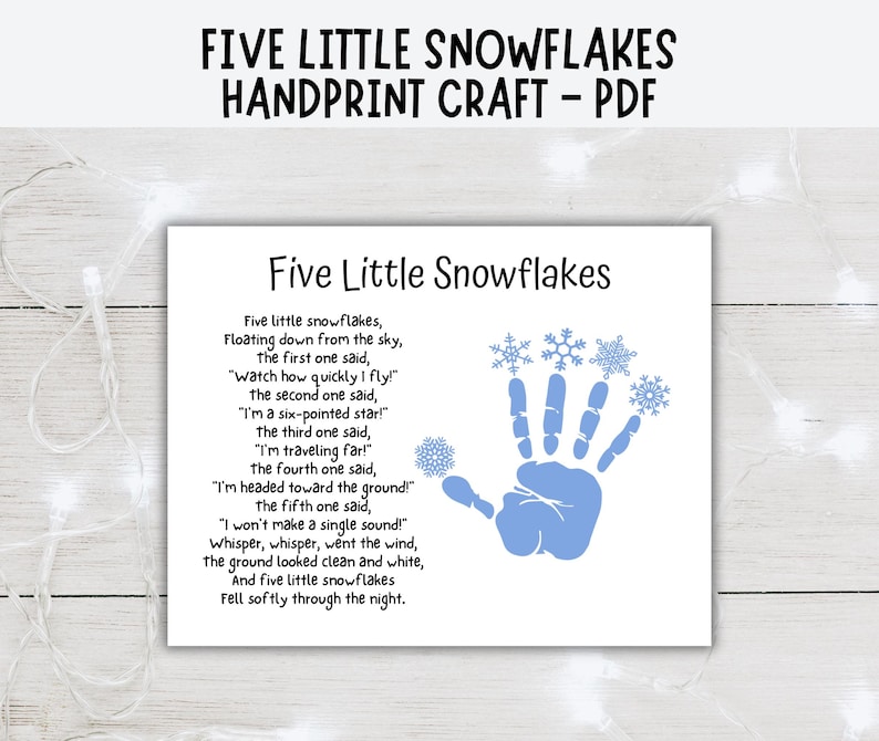 Five Little Snowflakes Handprint Craft, Snowflakes Handprint Art ...