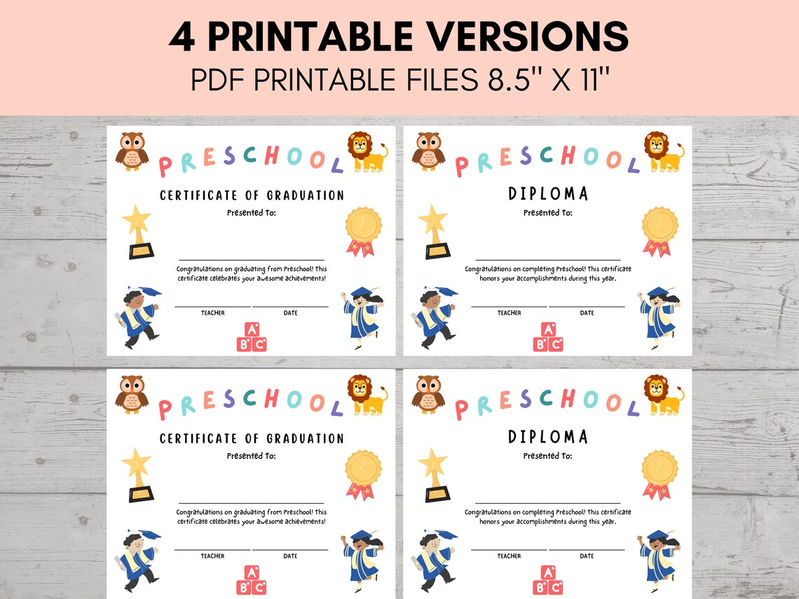 Editable Preschool Certificate, Printable Preschool Diploma, Preschool ...