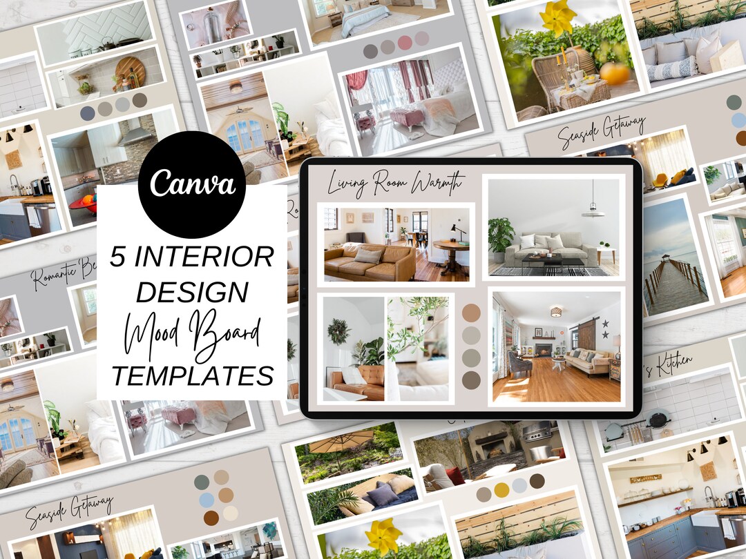 Mood Board Template, Editable Mood Board Canva, Interior Design Board ...