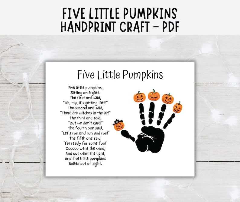 Five Little Pumpkins Handprint Craft, Happy Halloween Handprint Art ...