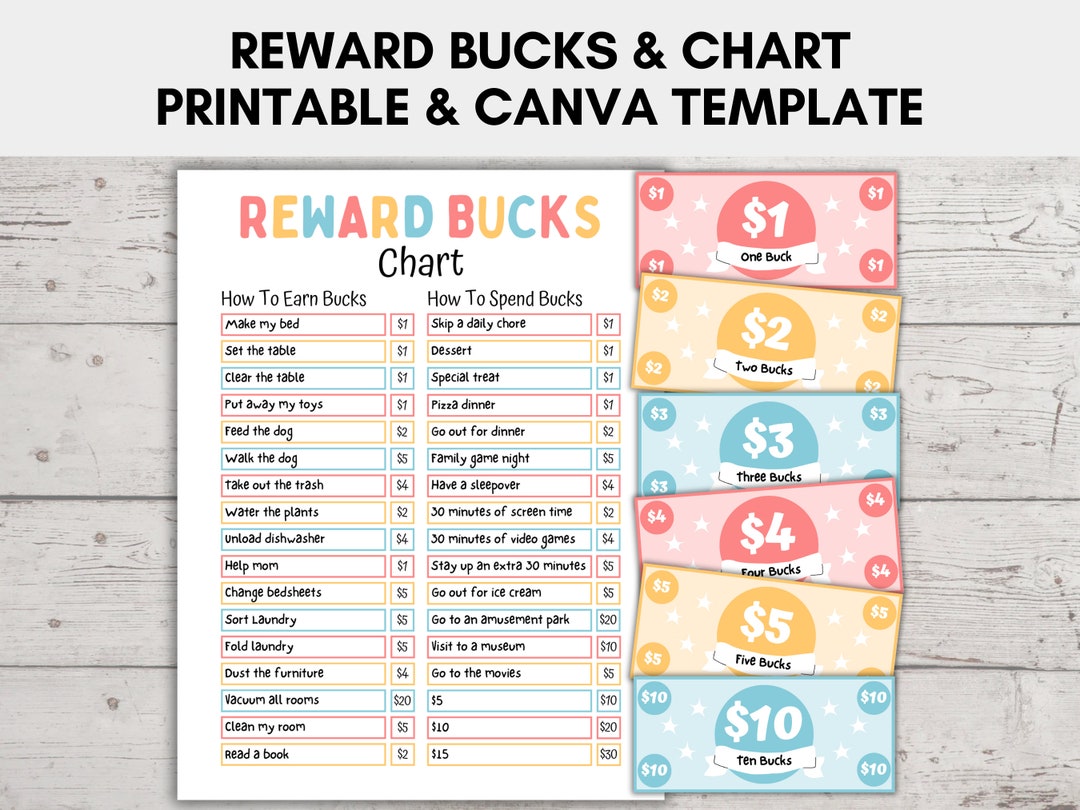 Reward Bucks for Kids, Reward Bucks Printable, Reward Chart, Good ...