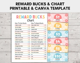 Allowance Chart for Kids, Reward Bucks Printable, Reward Chart ...