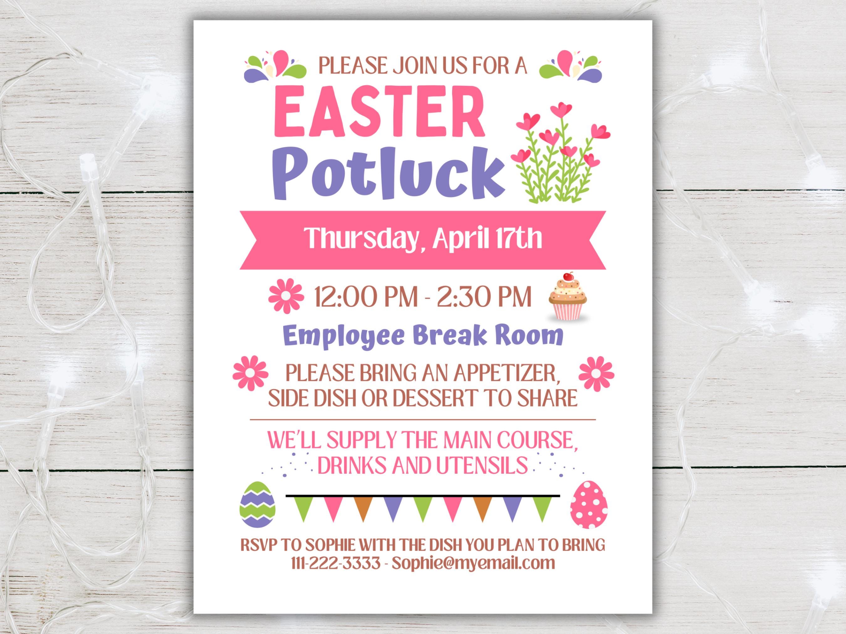 Easter Potluck Flyer Template, Luncheon Potluck Flyer, Office Party ...