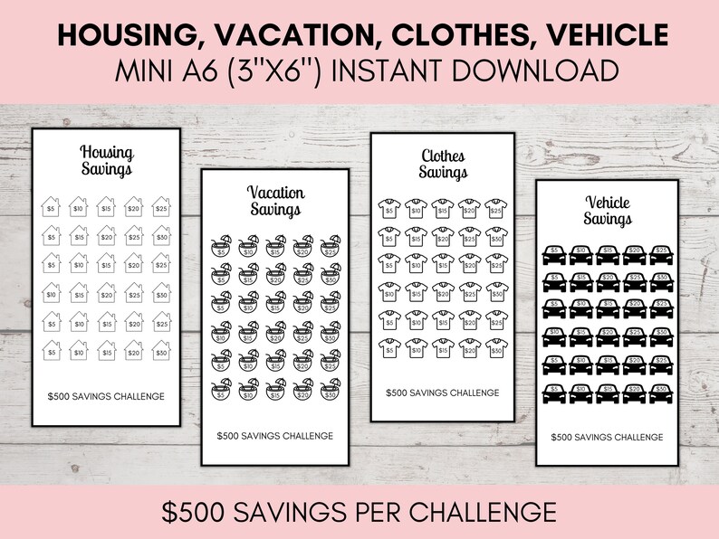 Savings Challenge Printable, A6 Savings Challenge Bundle, A6 Sized Mini ...