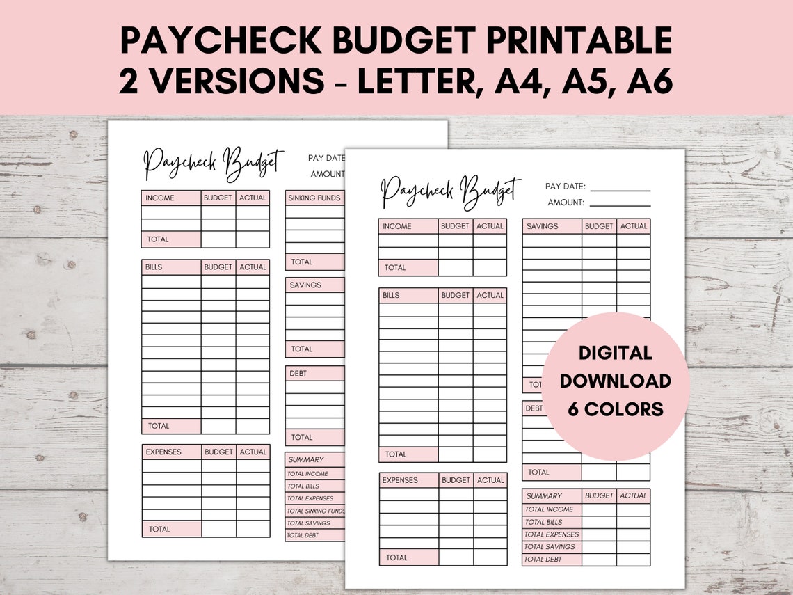 Paycheck Budget Printable PDF Budget by Paycheck Paycheck - Etsy