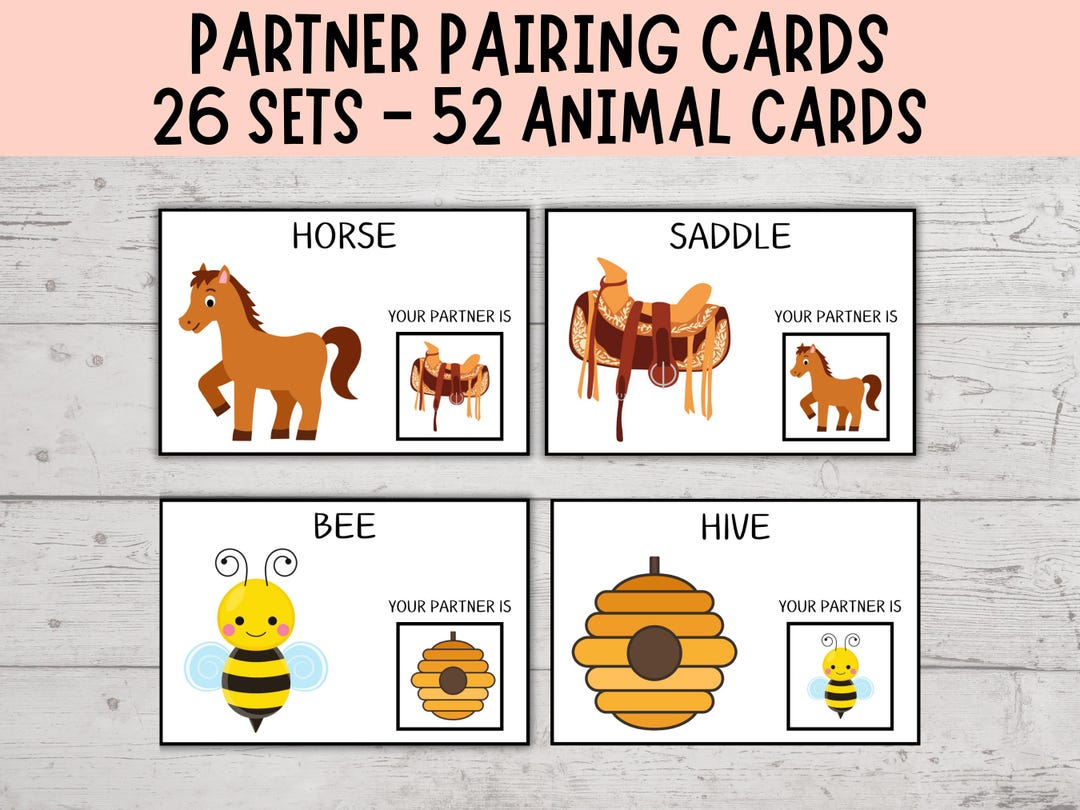Partner Pairing Cards, Animals Pairing Cards, Classroom Partner Cards ...