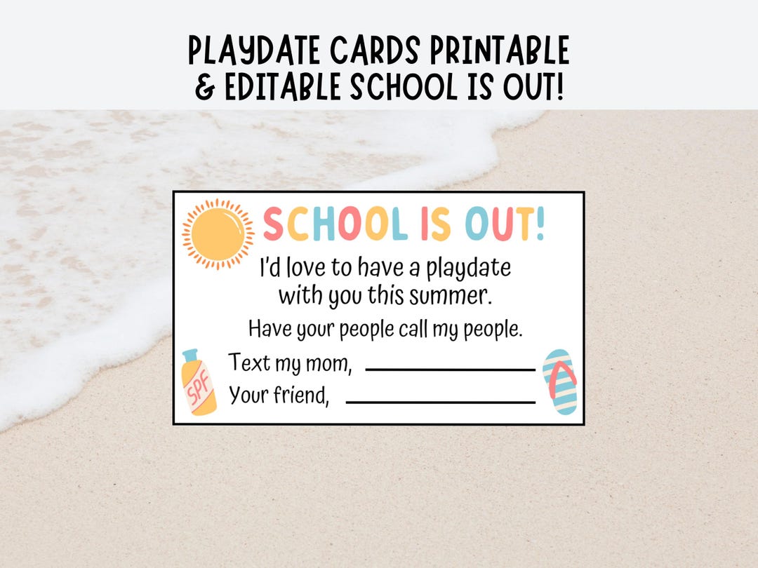 Playdate Cards, Editable & Printable Kids Summer Contact Card, End of ...