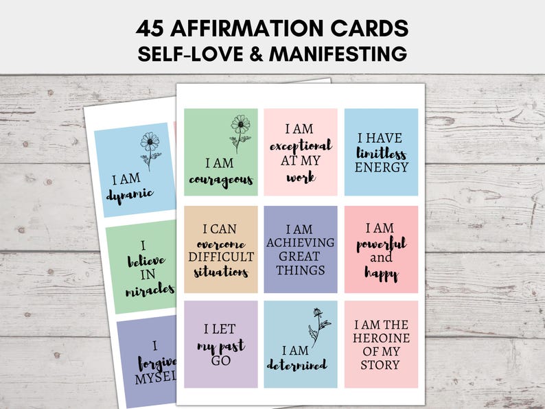 45 Positive Inspiration Affirmation Cards, Words of Encouragement Cards ...