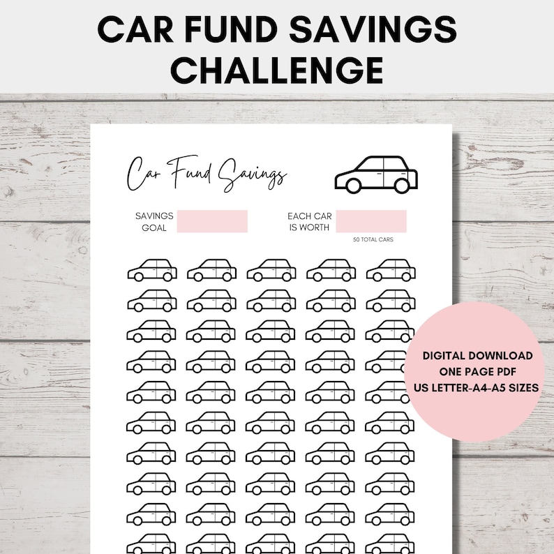 Car Fund Savings Printable, Car Fund Tracker, Money Saving Challenge ...