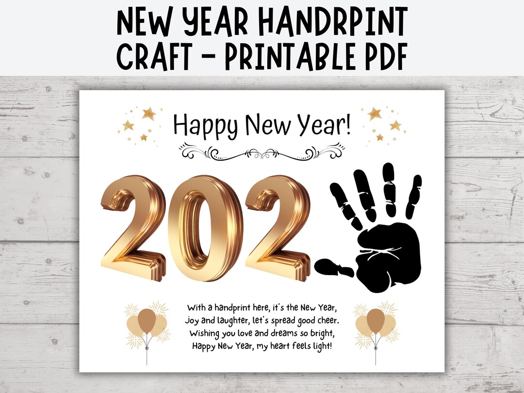 2025 New Year Handprint Art, Happy New Year Handprint Craft Template ...