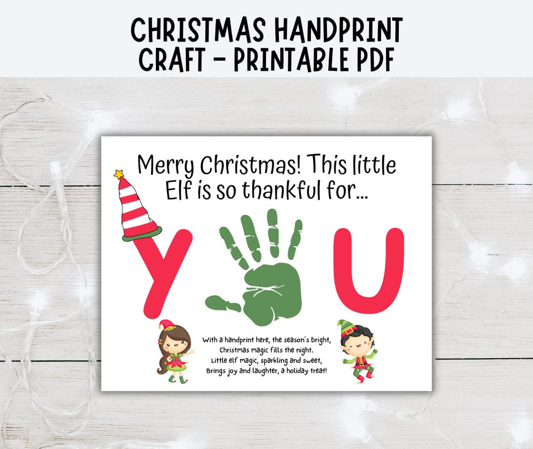 Christmas Handprint Craft, Elf Handprint Template, Merry Christmas ...