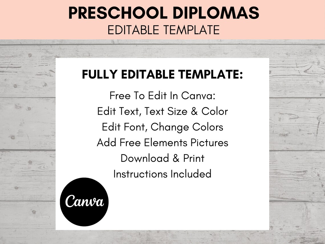 Editable Preschool Certificate, Printable Preschool Diploma, Preschool ...