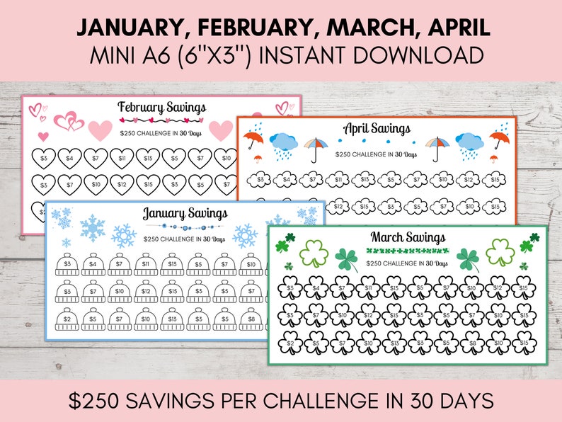 Monthly Savings Challenge Trackers, 250 Savings Challenge, A6 Mini ...