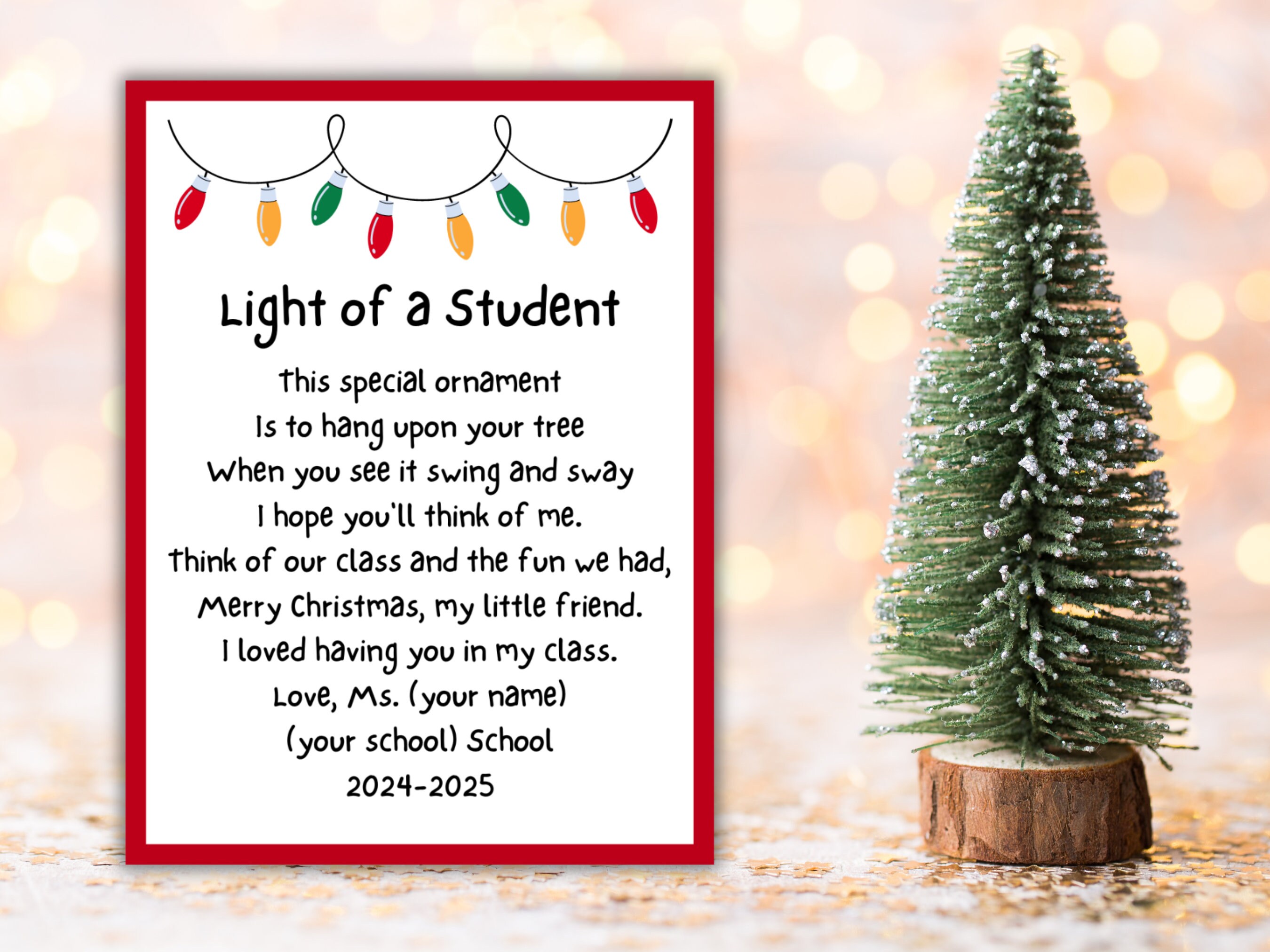 Light of a Student Card Tag in 3 Sizes, Christmas Tags, Printable Card ...