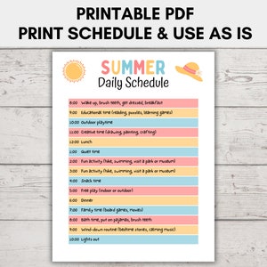 Summer Daily Schedule for Kids, Summer Schedule Printable Editable ...