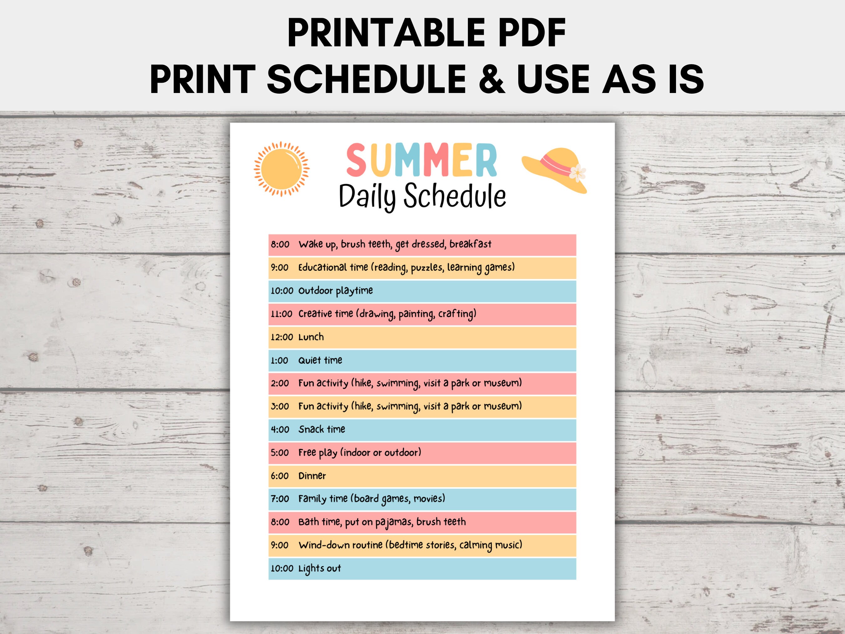 Summer Daily Schedule for Kids, Summer Schedule Printable Editable ...