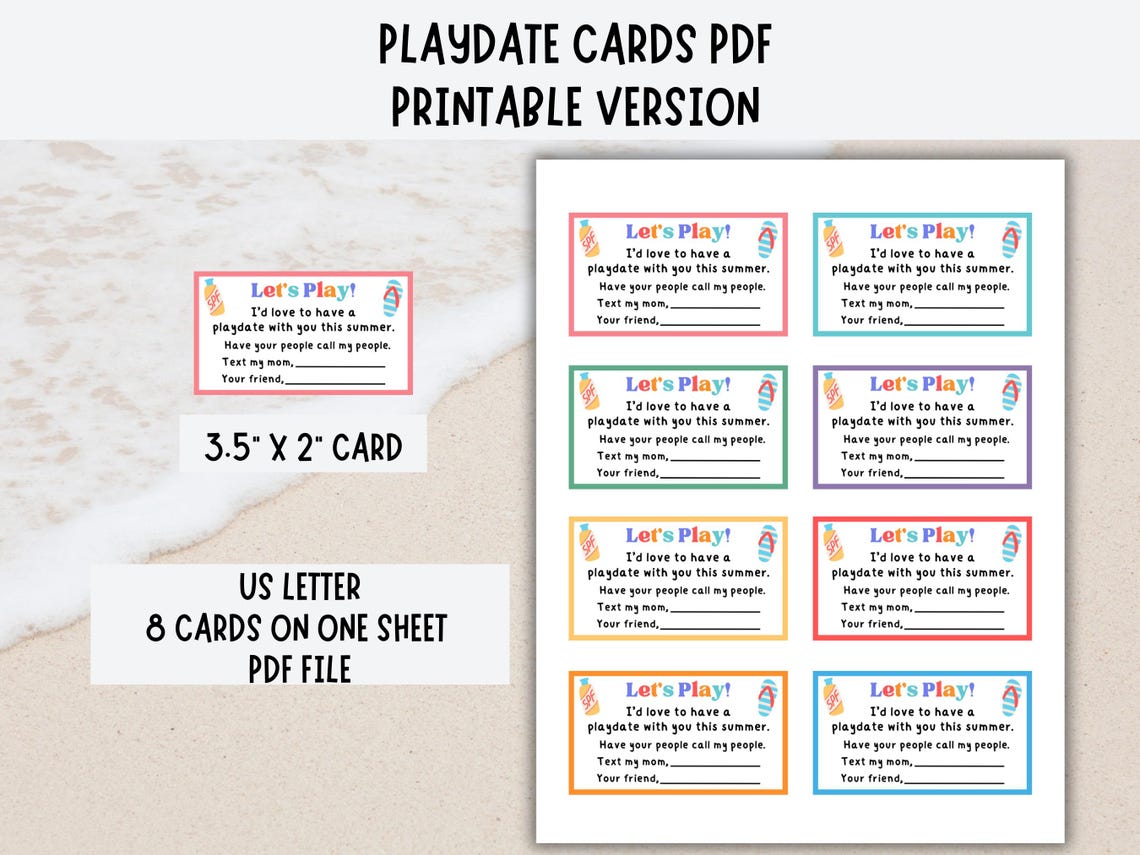 Playdate Cards, Printable Editable Playdate Cards for Kids, Play Date ...
