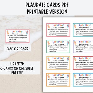 Playdate Cards, Printable Editable Playdate Cards for Kids, Play Date ...