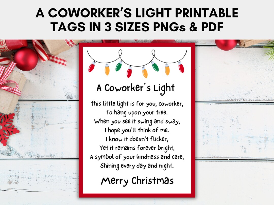 A Coworker's Light Card/tag in 3 Sizes, Christmas Tags, Printable Card ...