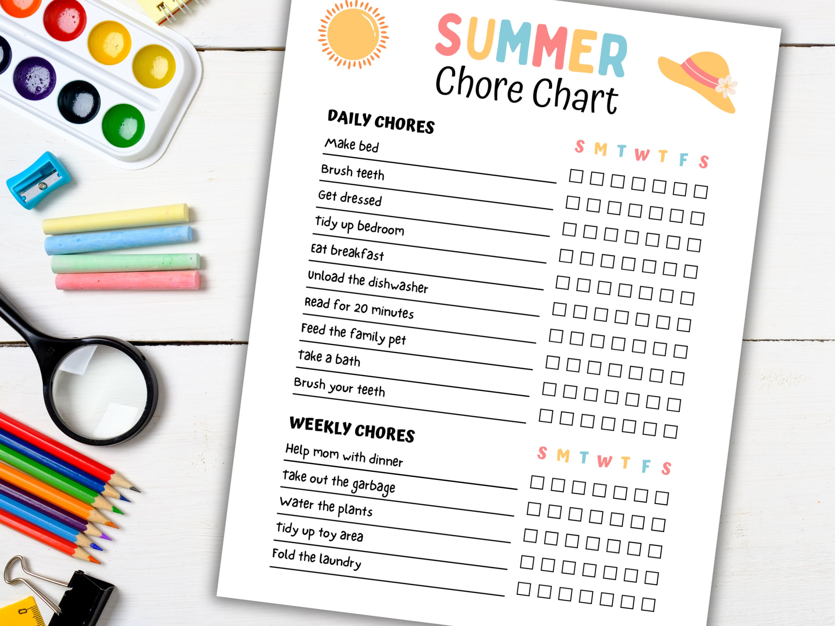 Summer Chore Chart for Kids, Editable Chore Chart, Chore Chart for Kids ...