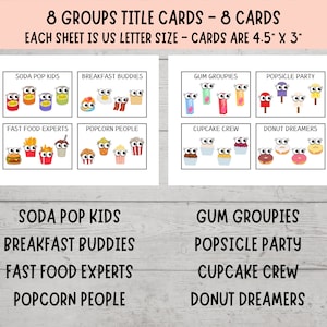Groups of 4 Pairing Cards, Classroom Management, Food Pairing Cards ...