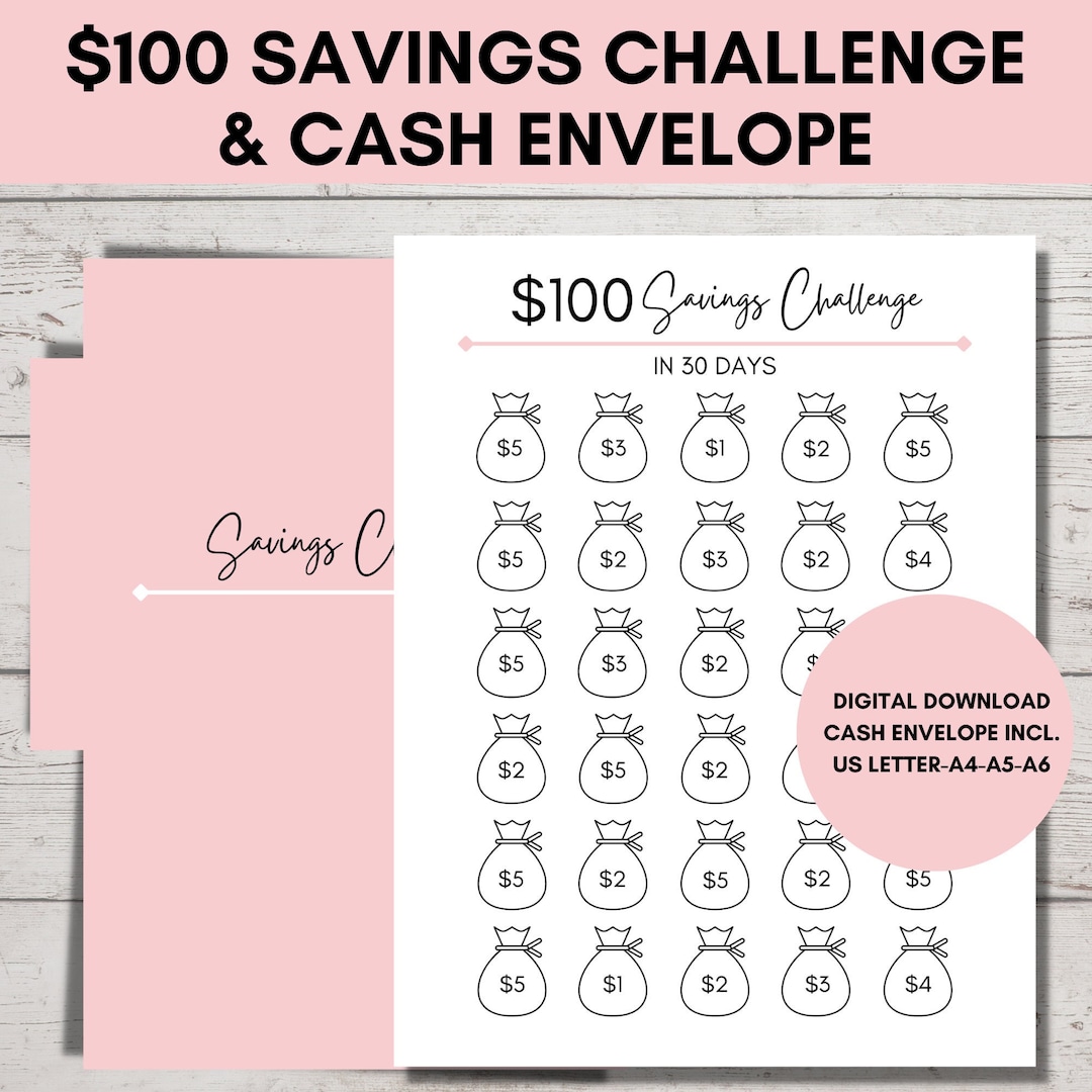 30 Day Challenge Printable to Save 100, Save 100 in 30 Days, No Spend ...