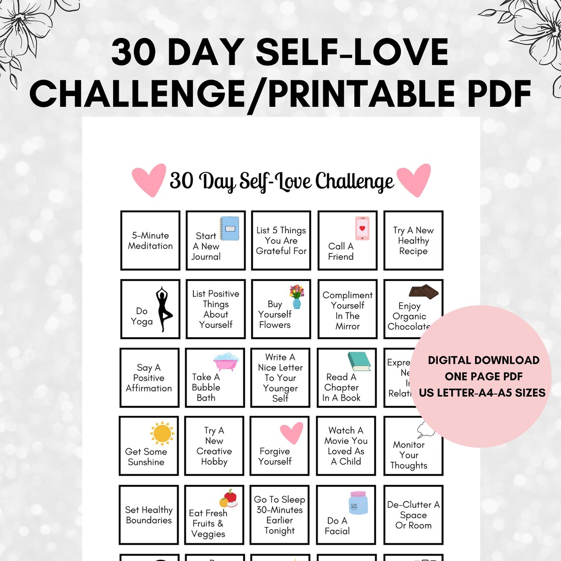 30 Day Self-love Challenge Printable PDF Self Love Challenge - Etsy